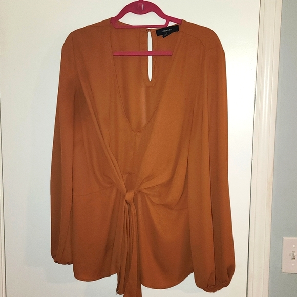 Forever 21 | Tops | Xxl Tie Front Rust Color Long Sleeve Top | Poshmark